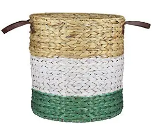 NORTHLIGHT 16' Beige White & Teal Braided Baske T W/ Handles