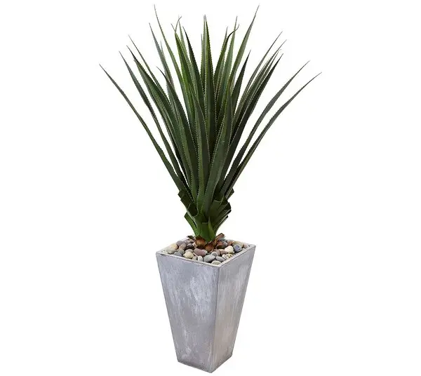 NEARLY NATURAL 5' Spiked Agave In Cement Planter Nearly Nat Ural