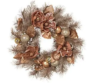 GERSON INTERNATIONAL 24' Frosted Wreath With Magnolia Leaves Gers On Co