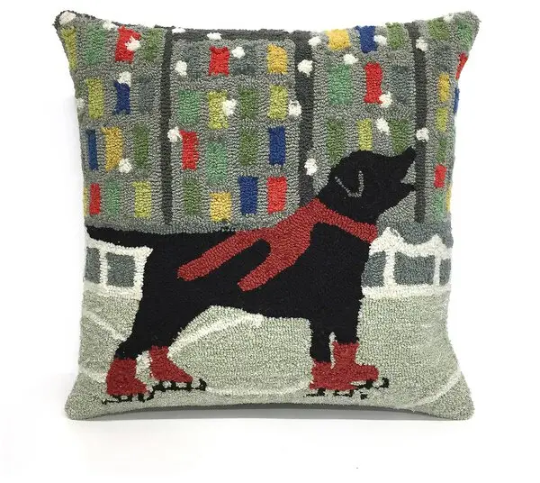 LIORA MANNE Frontporch Holiday Ice Dog Pillow R Ed 18' Square
