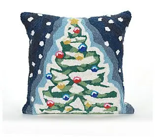 LIORA MANNE Frontporch Xmas Tree Pillow Midnigh T 18' Square