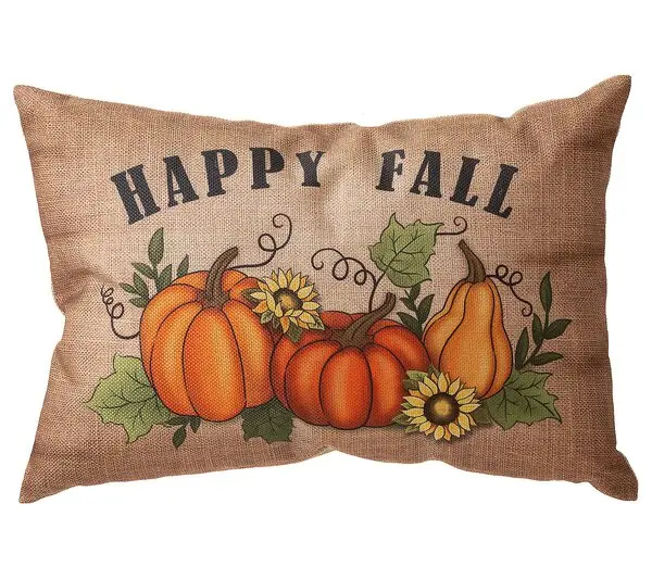 GLITZHOME Happy Fall Poly-burlap Fall Pumpkin T Row Pillow