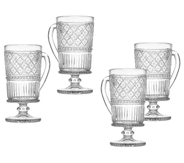 GODINGER Set Of 4 Claro Clear Footed Glass Mugs