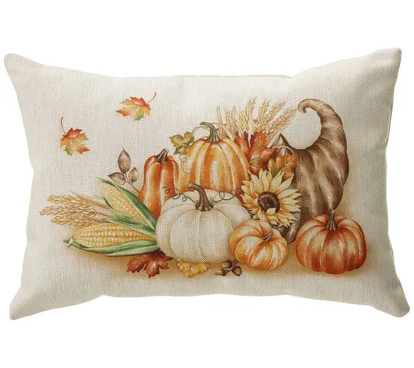 GLITZHOME Cornucopia Faux Linen Thanksgiving 18 Throw Pillow