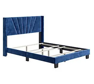 ELEMENTAL REST Boyd Valencia Velvet Upholstered Platform Bed F Ame, Queen