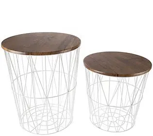 LAVISH HOME Nesting White Metal And Wood Accent Table Set