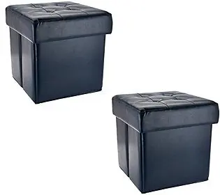 VALERIE PARR HILL S/2 Faux Leather Fold-up Storage Ottomans With Tray Valerie