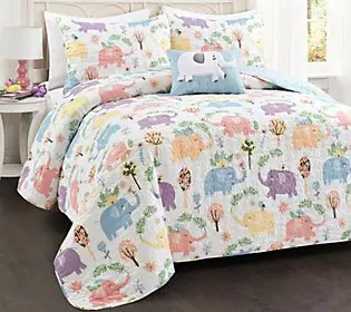 LUSH DECOR Hygge Elephant Quilt 3pc Set Twin
