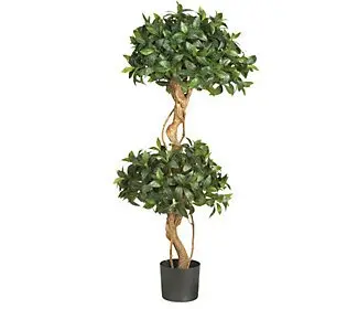 NEARLY NATURAL 4' Sweet Bay Double Ball Topiary Tree By