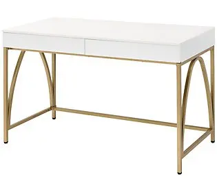 ACME Lightmane Desk, White High Gloss & Gold