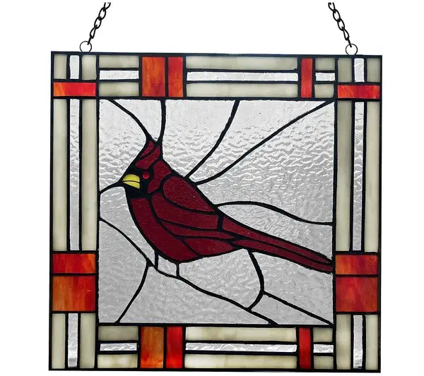 RIVER OF GOODS 11'h Red Cardinal Stained Glass Ndow Panel