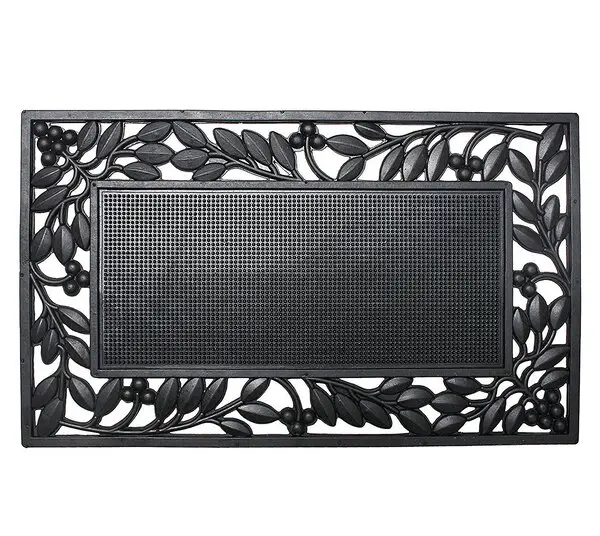 J&M HOME FASHIONS Leaf Border Rubber Doormat 18x30