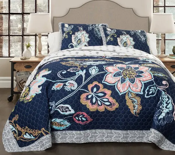 LUSH DECOR Aster 3-piece King Navy Quilt Set By