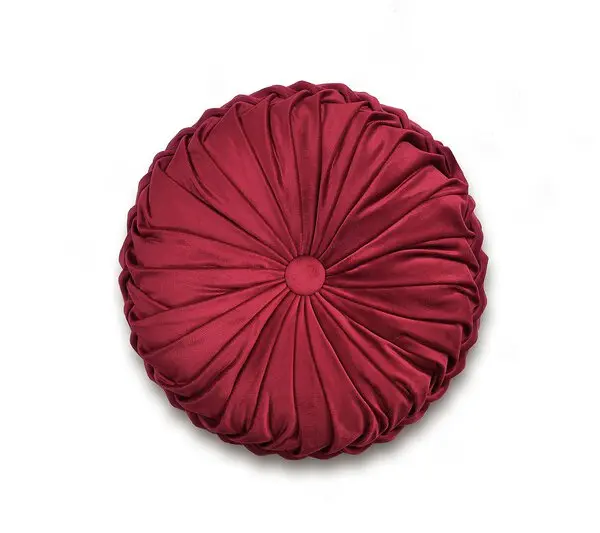 LUSH DECOR Pleated Soft Velvet Red 15' Round Decorative Illow