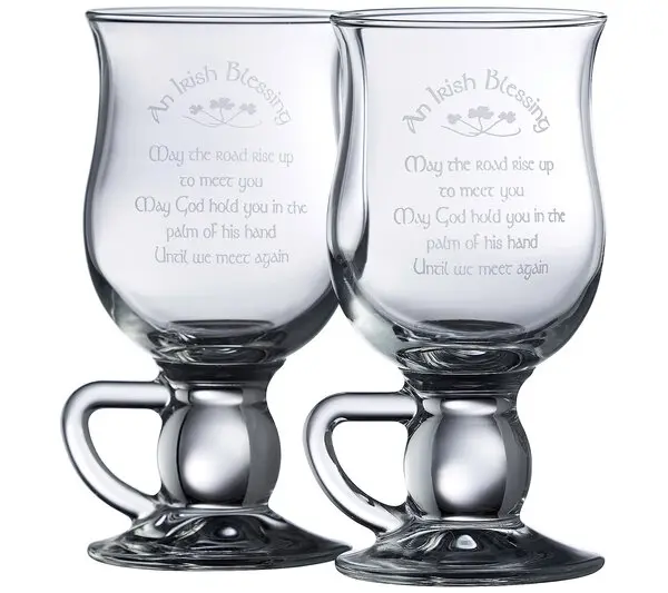 GALWAY Crystal Set Of 2 Irish Blessing Latte Gl Asses