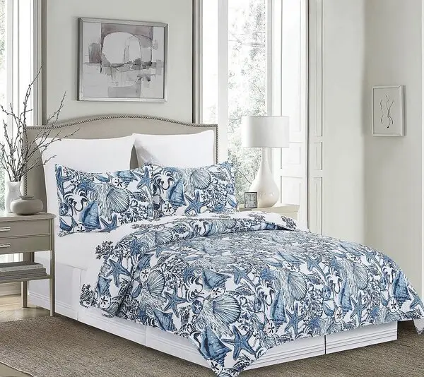 VALERIE PARR HILL Blue Coast Shells 3-piece King Quilt Set Val Erie