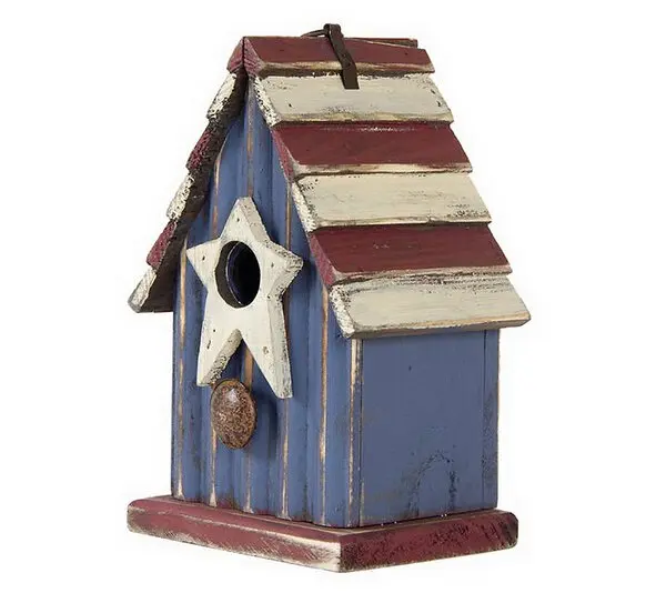 GLITZHOME Handpainted Rustic Patriotic American A Birdhouse