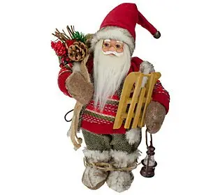 NORTHLIGHT 12' Standing Santa With A Sled And L Ntern Figure