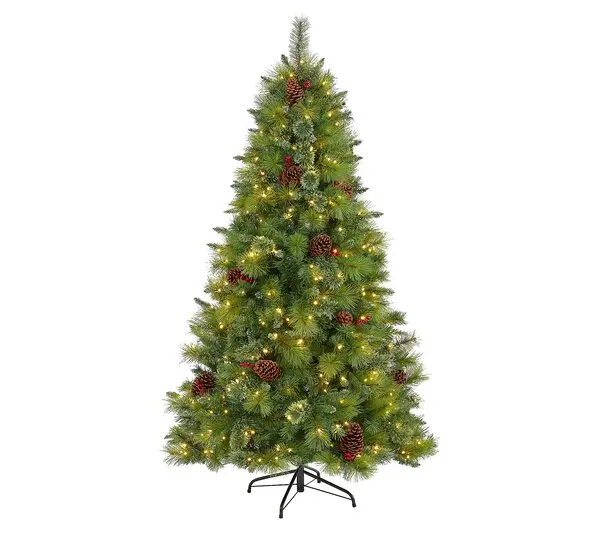 NEARLY NATURAL 6' Christmas Tree W/pine Cones 3 50 Clear Led