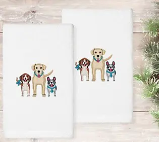 LINUM HOME TEXTILES Dogs Embroidered Hand Tow Els