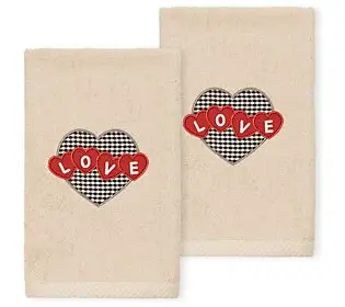 LINUM HOME TEXTILES Love Hearts Embroidered 2 Pc Hand Towels