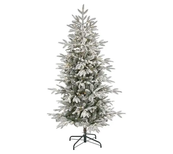 NEARLY NATURAL 5.5'flocked Manchester Spruce Tr E W/200 Led