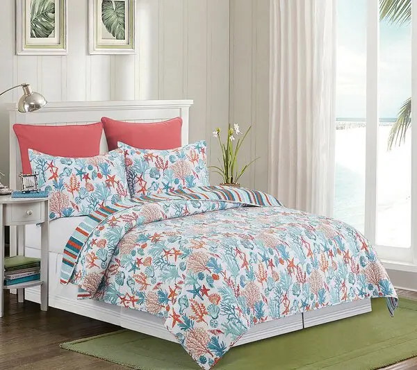 VALERIE PARR HILL Tangerine Coast 2-piece Cotton Twin Quilt Set B Y Valerie
