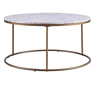 TEAMSON Marmo Modern Round Coffee Table, M Arble/brass