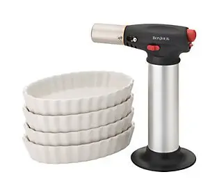 BONJOUR CUISINE Bonjour Chef's Tools Creme Brulee Set Torch W/4 Oval Ramekins