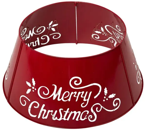 GLITZHOME Merry Christmas Diecut Metal Tree Col Lar W/ Lights
