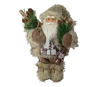 NORTHLIGHT 12' Santa Dressed In Brown Coat & Fu Boots Figure