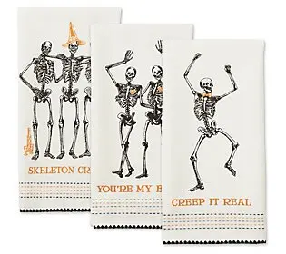 DESIGN IMPORTS Set Of 3 Skeletons Kitchen Towel