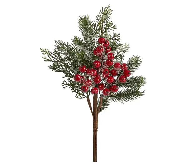 NEARLY NATURAL 20 In. Iced Pine & Berries Plant Set Of 6