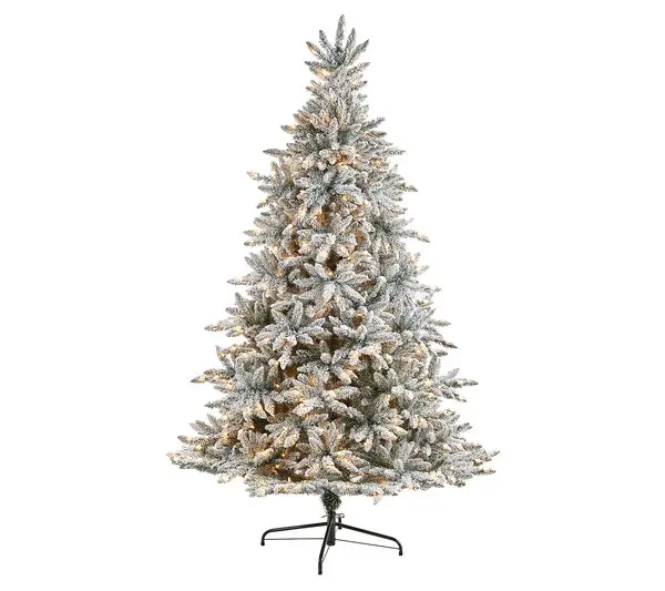NEARLY NATURAL 8 Ft. Flocked Tree W/600 Clear L D