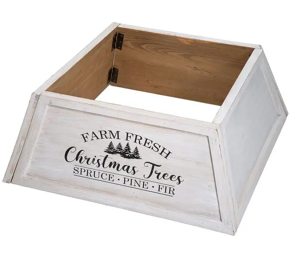 GLITZHOME 26'l Wooden Trapezoid Farm Christmas Ree Box Collar