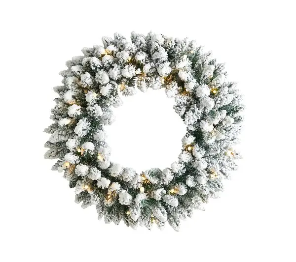 NEARLY NATURAL 24' Flocked Wreath With 35 Led L Ghts