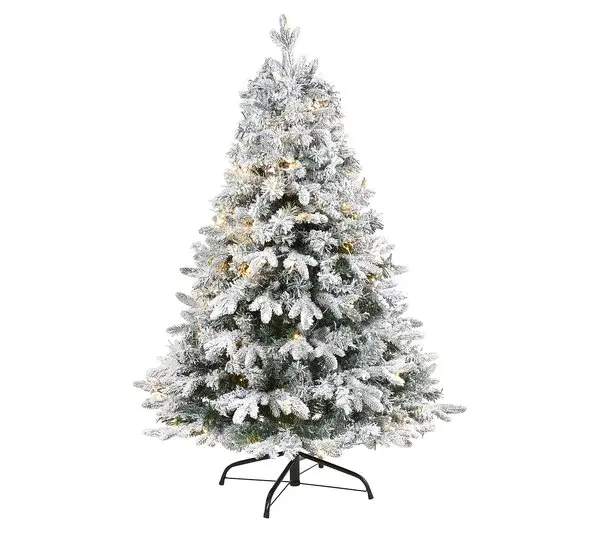 NEARLY NATURAL 4 Ft. Flocked Christmas Tree W/1 00 Clear Led