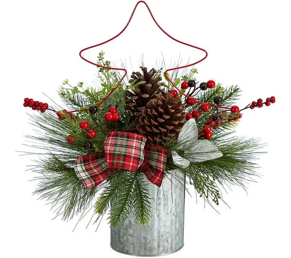 NEARLY NATURAL 17' Pinecone & Berries Christma With Vase