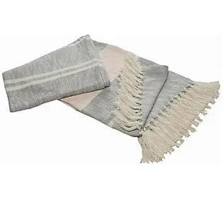 OX BAY TRADING CO. Ox Bay Touch Of Blush Striped Throw Blanket Wit H Fringe
