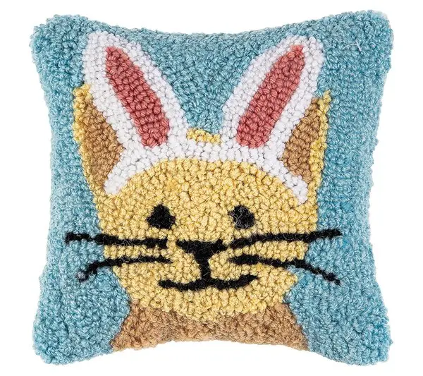 VALERIE PARR HILL 8 X 8 Bunny Cat Hooked Spring Throw Pillow Valerie