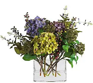 NEARLY NATURAL Mixed Hydrangea Vase Flower Arrangement By