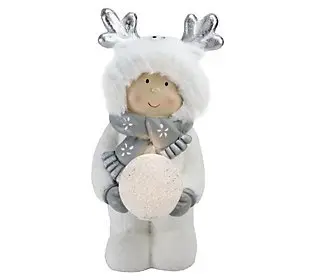 NORTHLIGHT 15.75 Smiling Child Holding Snowball Figurine