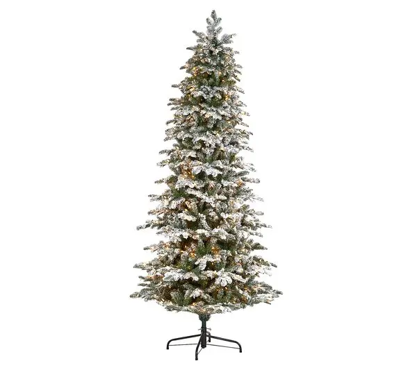 NEARLY NATURAL 8' Flocked Christmas Tree W/650 Ights