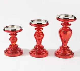 VALERIE PARR HILL Set Of 3 Illuminated Mercury Glass Pedestals Valerie