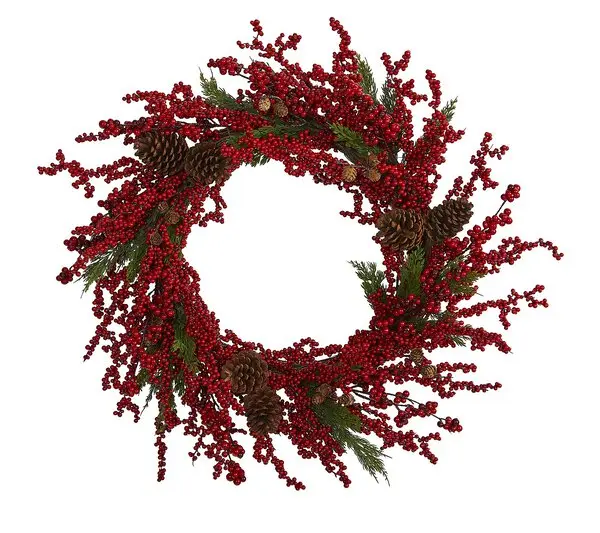 NEARLY NATURAL 34' Cypress Wreath W/berries/pin E Cones