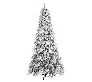 NEARLY NATURAL 8' Flocked Christmas Tree W/ 600 Leds