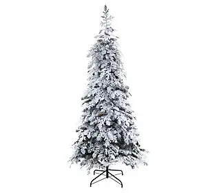 NEARLY NATURAL 7' Flocked Christmas Tree W/pine Ones & 400 Led