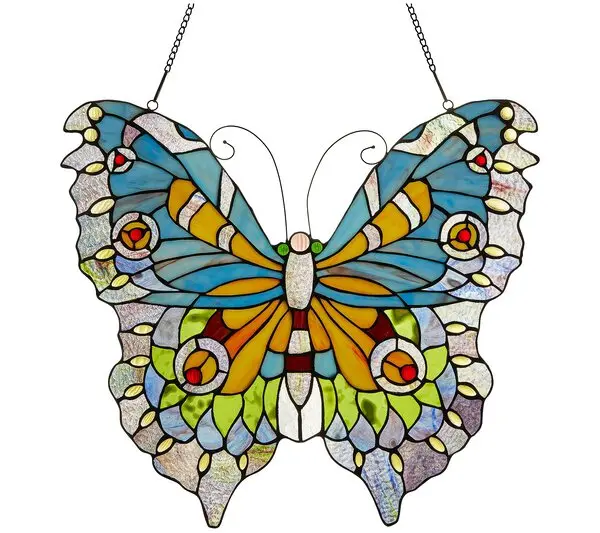 RIVER OF GOODS 20.5'h Stained Glass Butterfly W Indow Panel