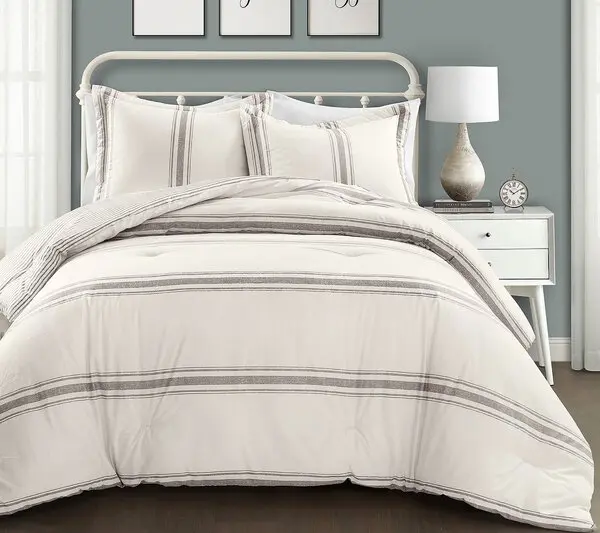 LUSH DECOR Farmhouse Stripe 3-piece F/q Comforter Set L Ush Decor