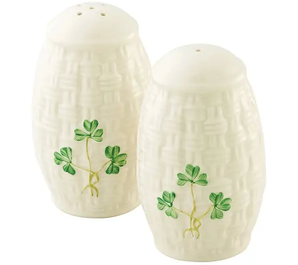 BELLEEK Classic Shamrock Salt & Pepper Shaker S Et